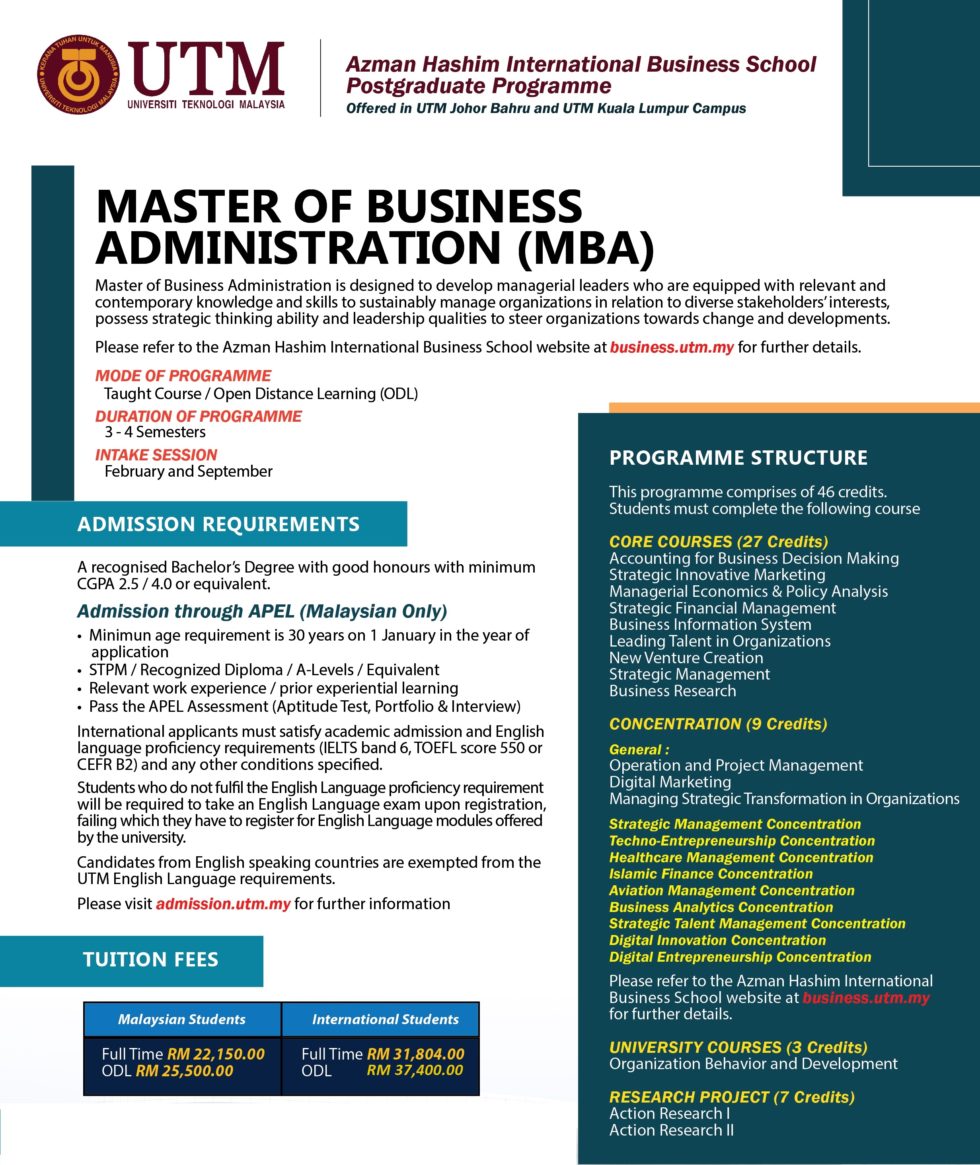 Master of Business Administration | Open and Distance Learning (Center ...